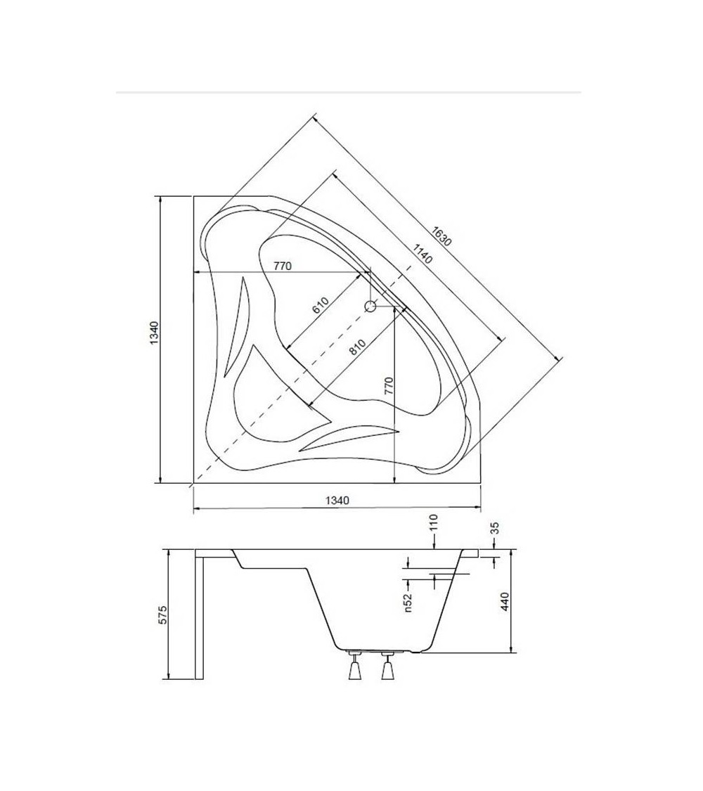 Baignoire d'angle EWA 134 x 134 x 57,5 cm avec tablier