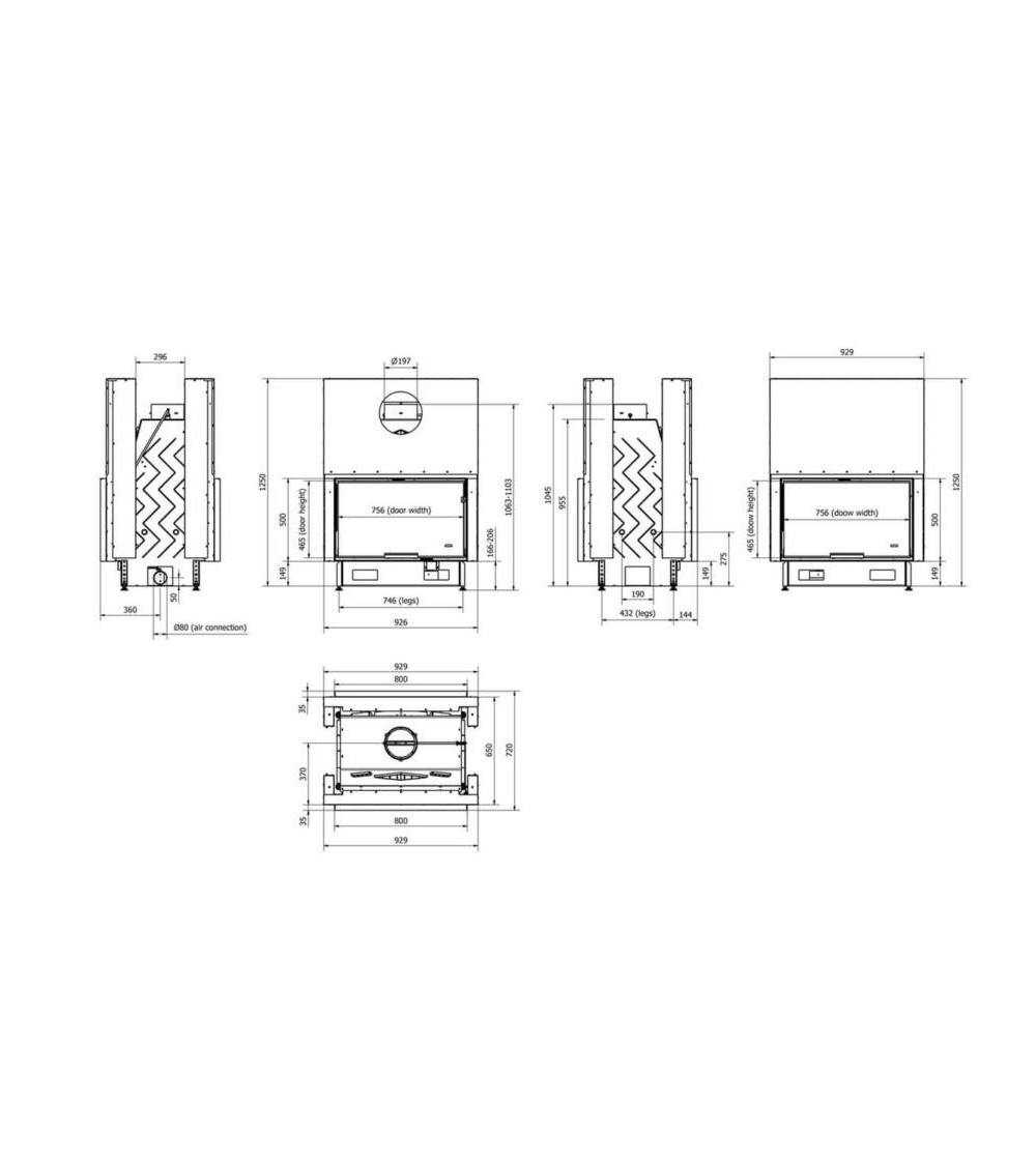 Insert de cheminée 100 EVO LD TUNNEL d200 96 CM 8-14kW design haut de gamme